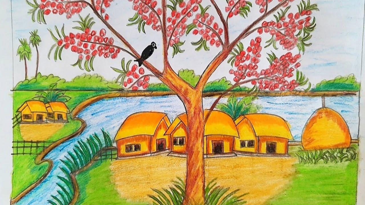 How to Draw a Scenery of Spring Season // Autumn season scenery Step by ...