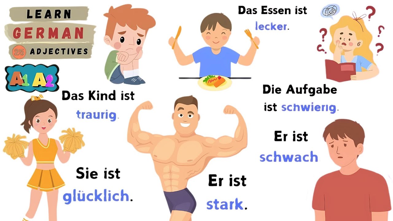 🇩🇪 25 Must-Know German Adjectives | 💬 Boost Your Skills (A1–A2) - YouTube