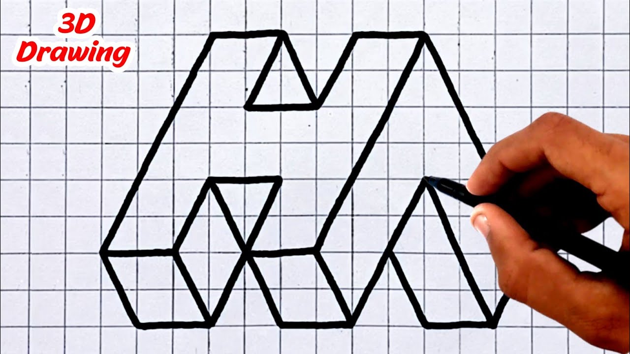 3D easy Drawing on Graph Paper | 3D Letters Drawing | 3D Drawing for ...