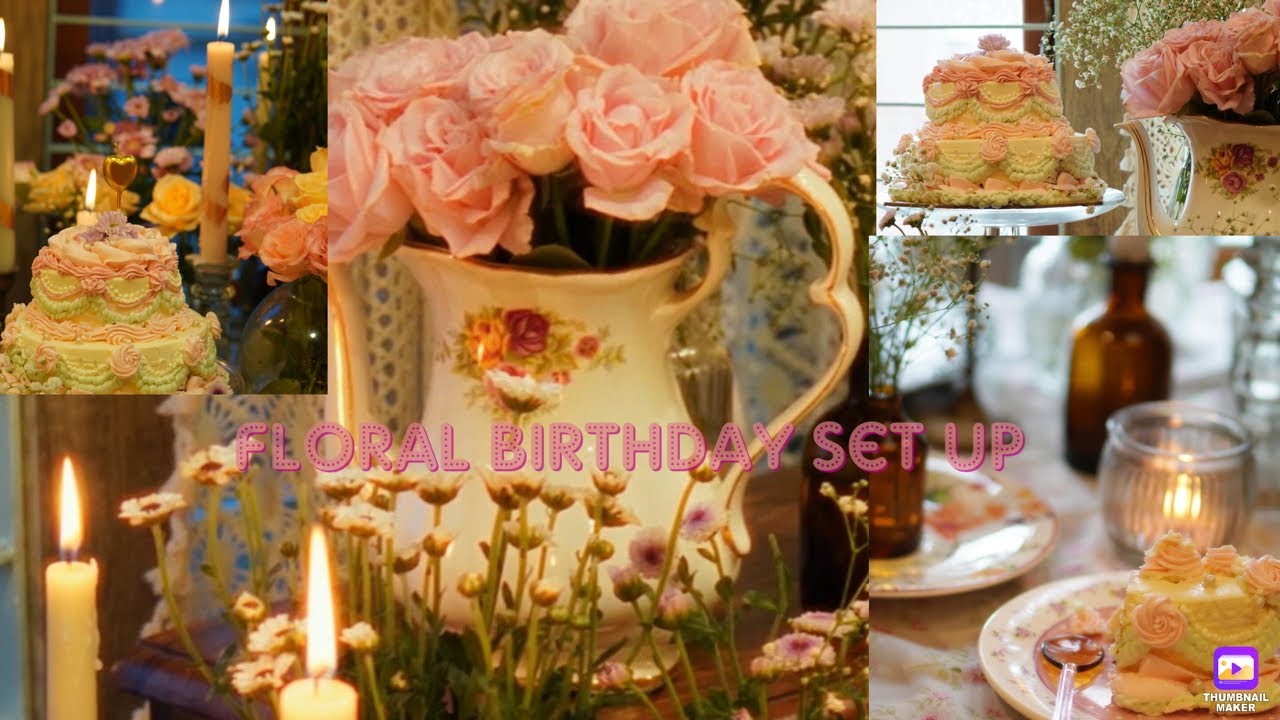 Fairy core birthday set up/ lots of fresh flowers/ vintage style ...