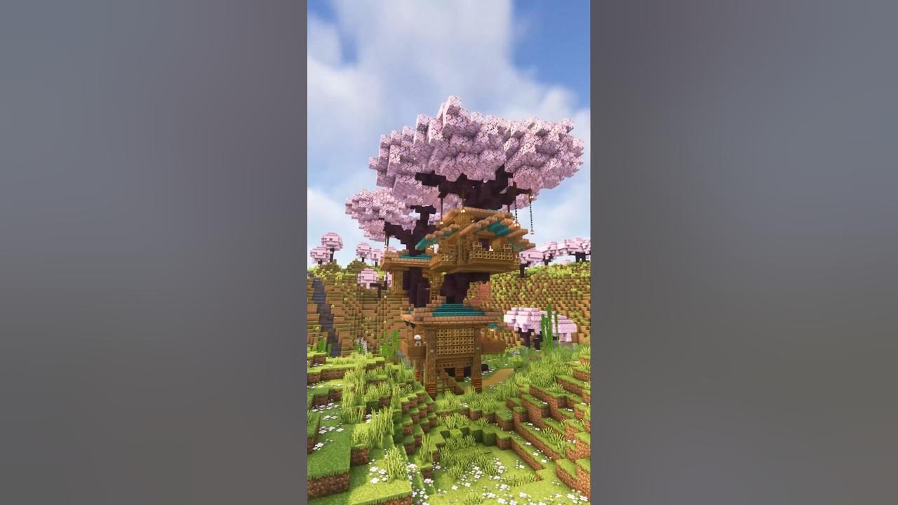 Building a Cherry Blossom Treehouse in minecraft - timelapse & tutorial - YouTube