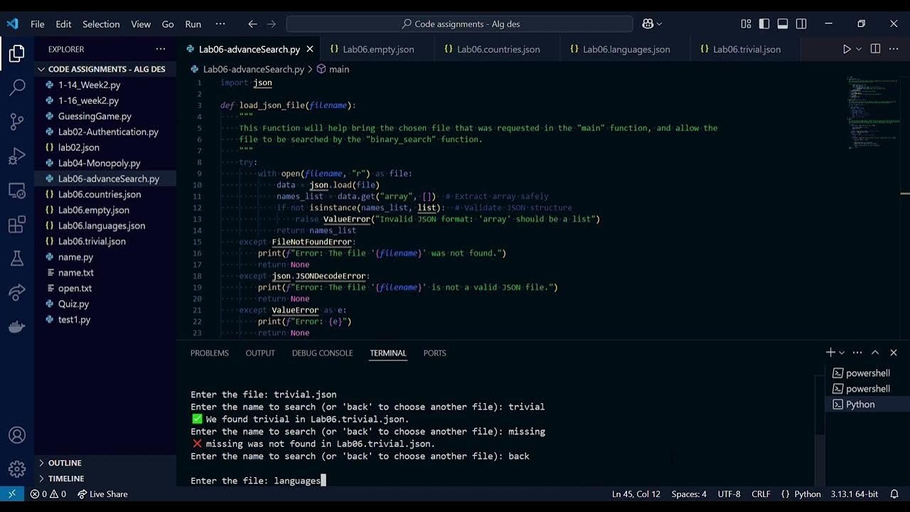 Lab06 advanceSearch.py Code assignments Algorithm design - YouTube