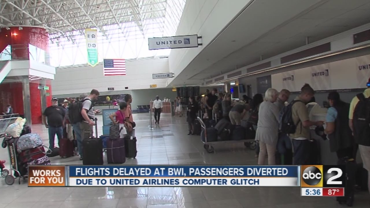 Computer glitch delays United Airlines travelers at BWI Airport - YouTube