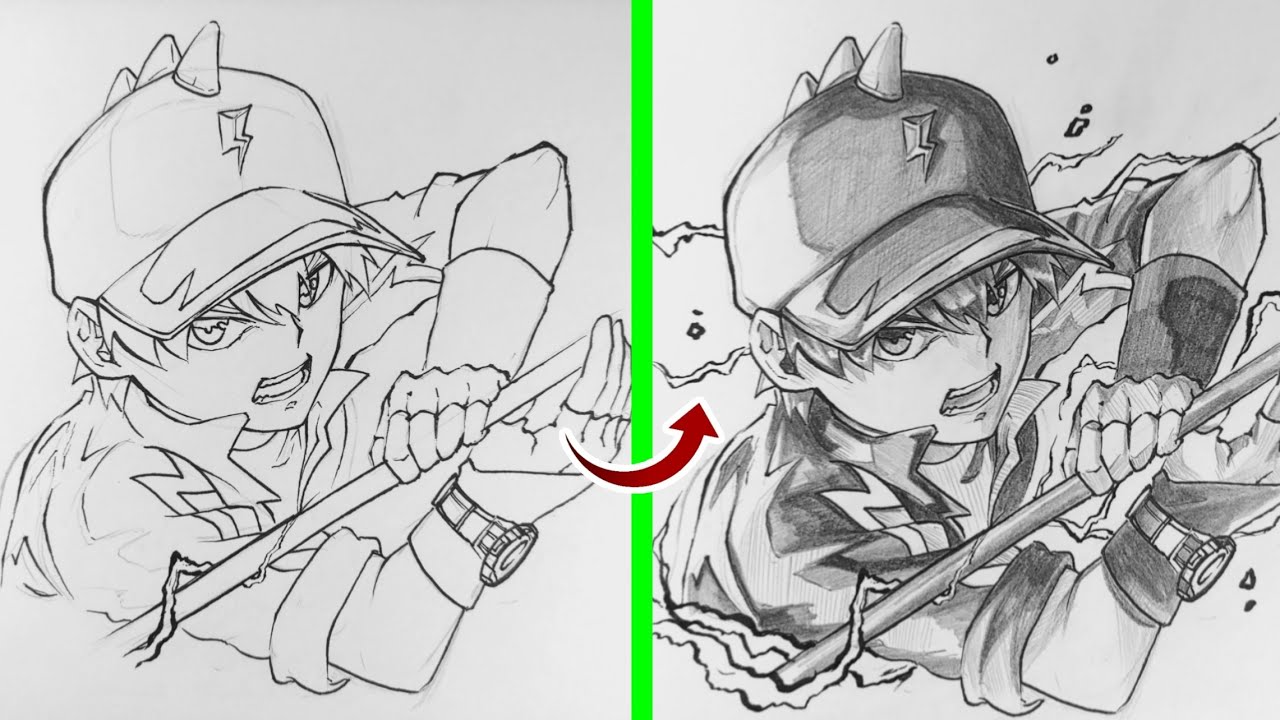 How to draw Boboiboy Halilintar with pencil / #boboiboygalaxy #boboiboy ...