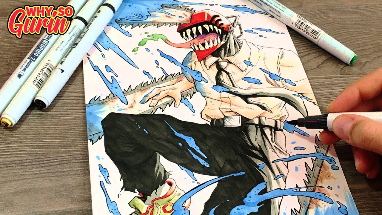 Primer DIBUJO con ROTULADORES desde hace 4 años! - Como DIBUJAR a Denji ...