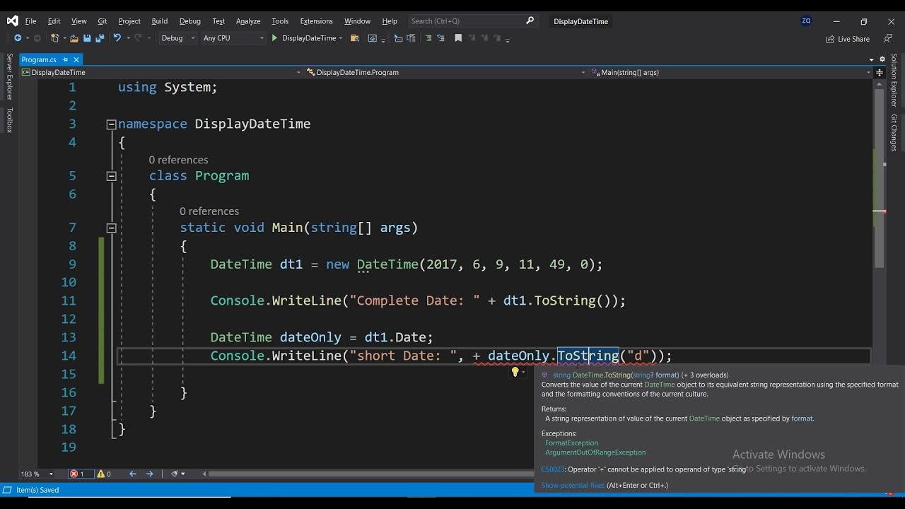 Display the DateTime value in the formatted output | Celotek - YouTube