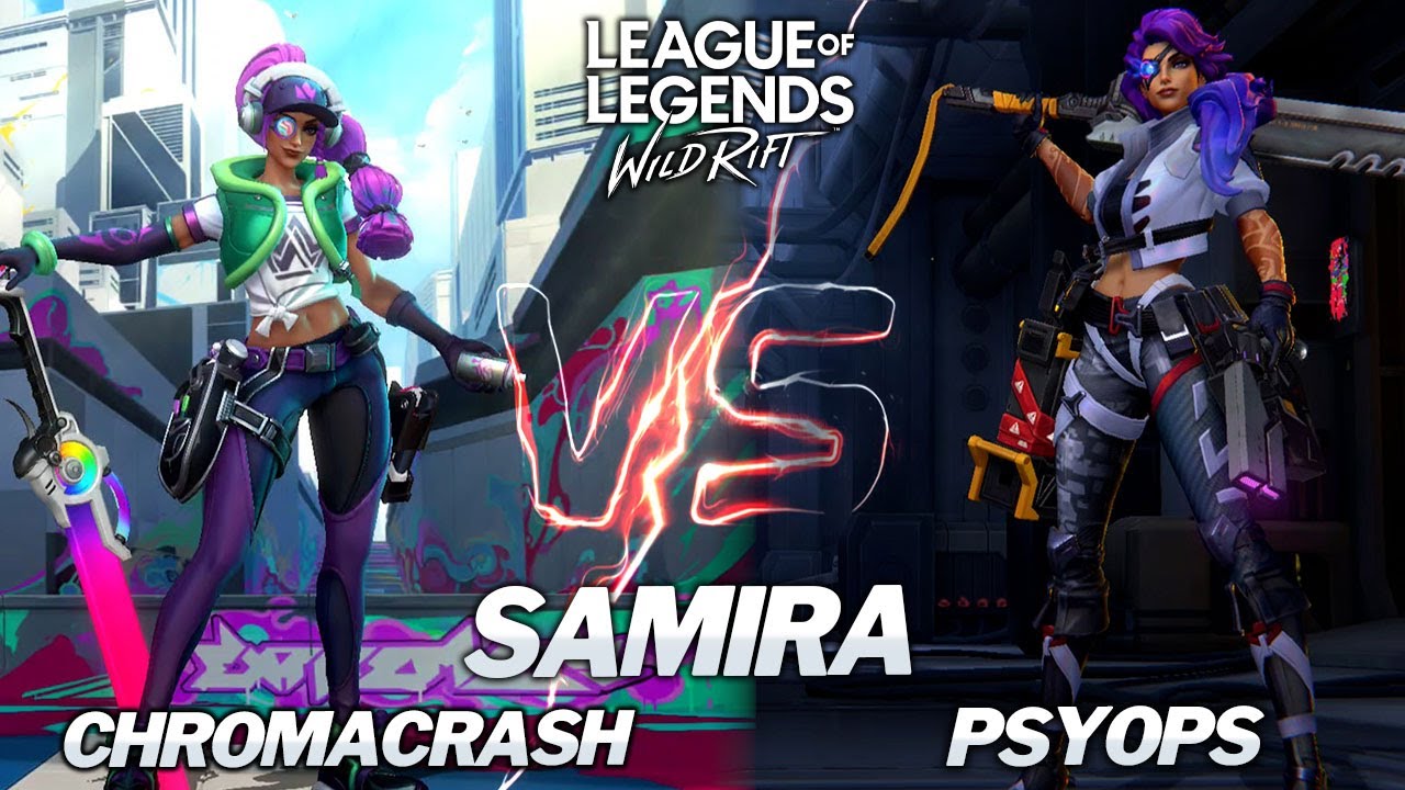 Chromacrash Samira VS Psyops Samira Skin Comparison Wild Rift - YouTube