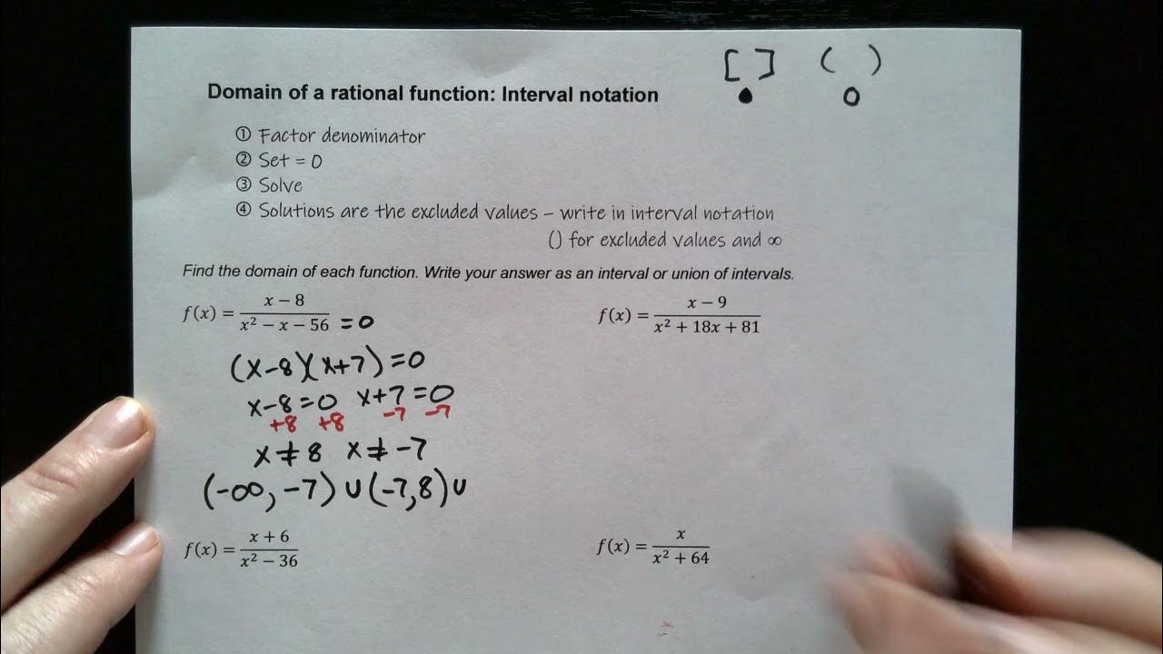 Domain of a Rational Function: Interval Notation - YouTube