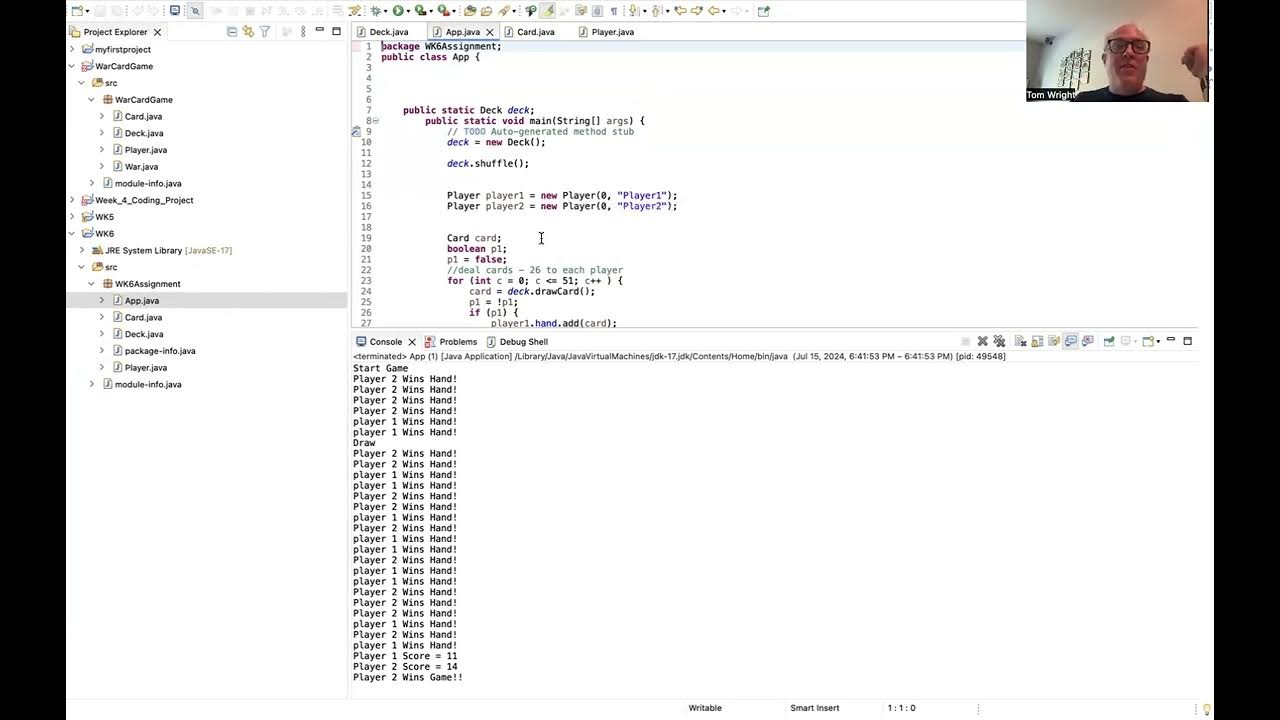Week 6 Promineo Tech Game of War Coding Assignment - YouTube