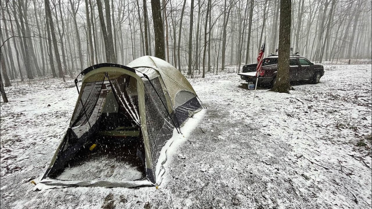 Solo Camping at Tracy Ridge in an Unexpected Snowfall - YouTube