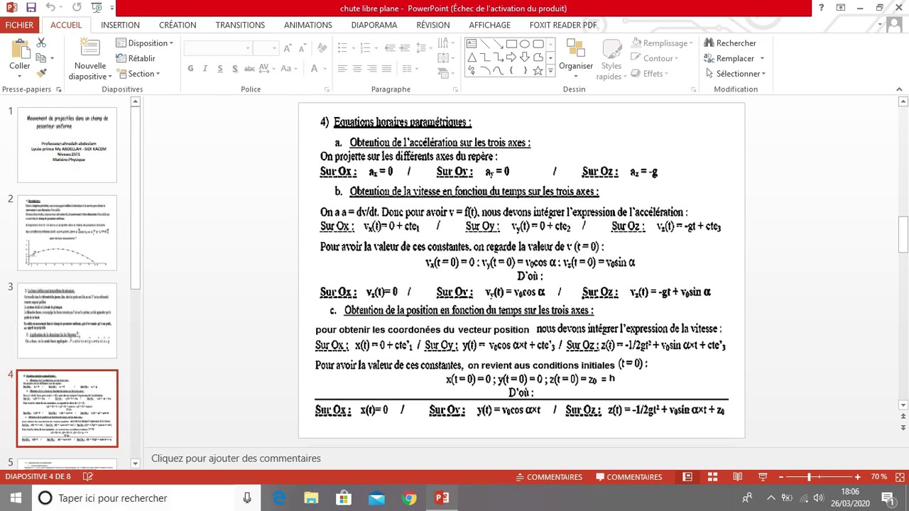 Cours Chute Libre Parabolique physique - 2eme BAC - YouTube