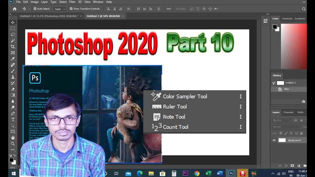 Photoshop 2020 Part 10 color sempler tool,color sampler tool,ruler tool ...