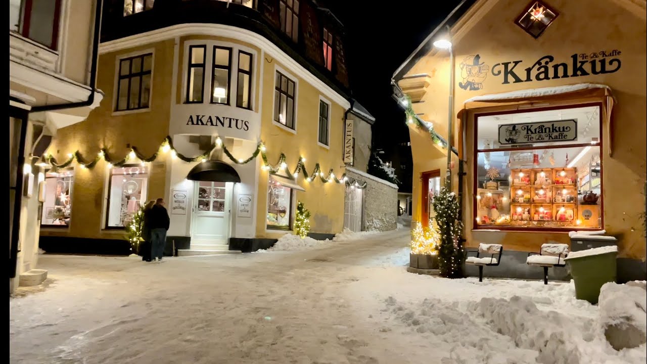 Sweden Walks: world heritage town Visby on a beautiful winter night ...