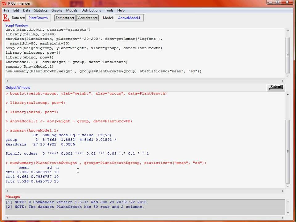 R Commander One-way Analysis of Variance Model - YouTube