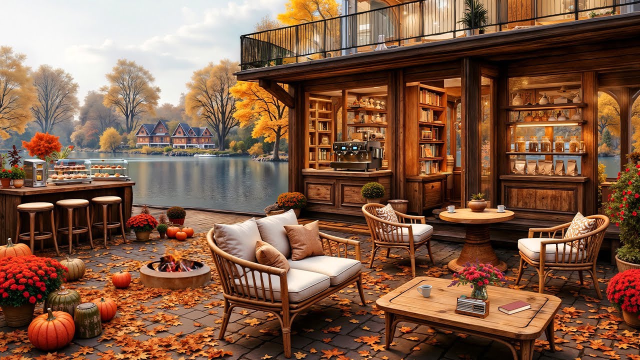 Warm Autumn Jazz Background Tunes 🍂 Morning Fall by Lake Ambience ...