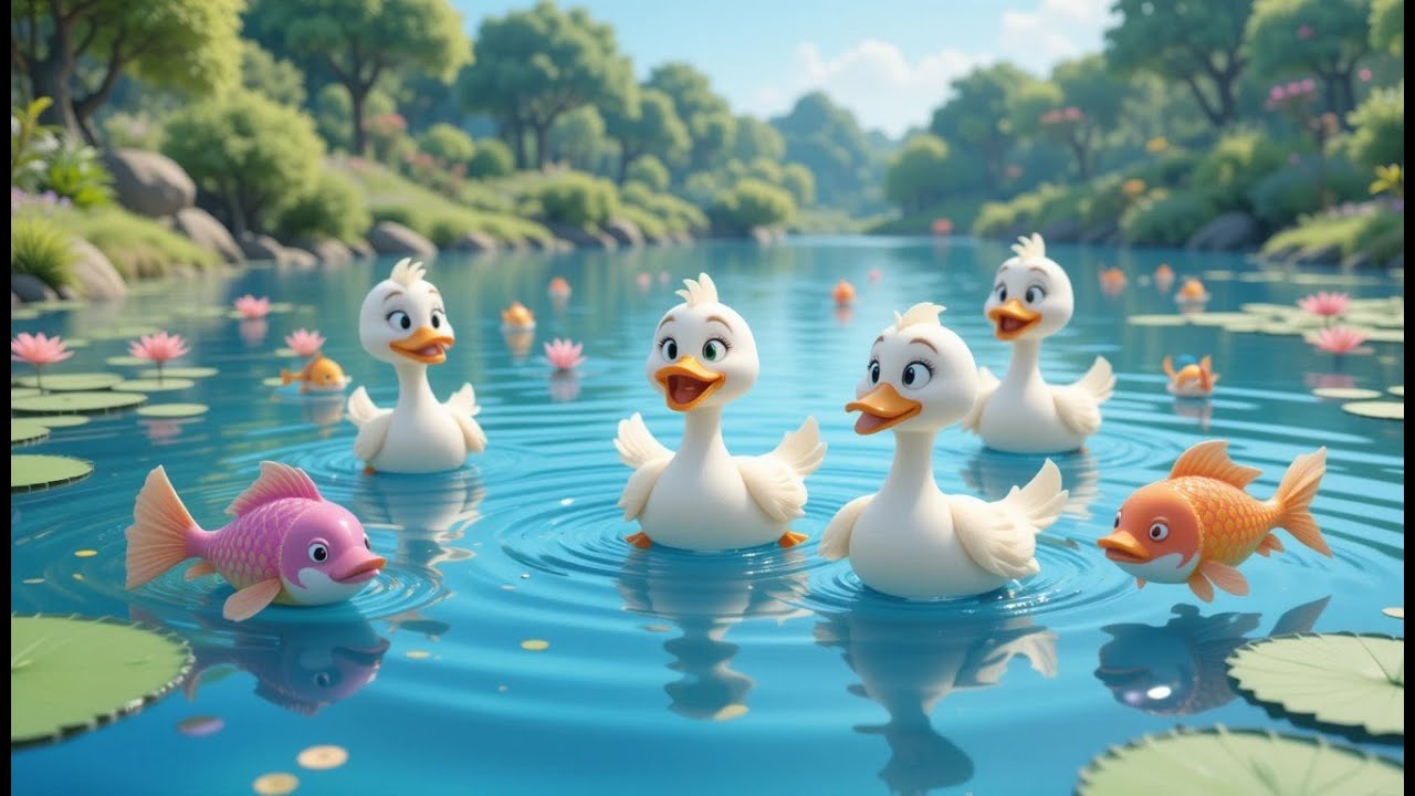 5 Ducks Go Quack and Fish Go Swish Rhyme Song | Nursery Rhyme & xfor Kids | Educational Kids ...