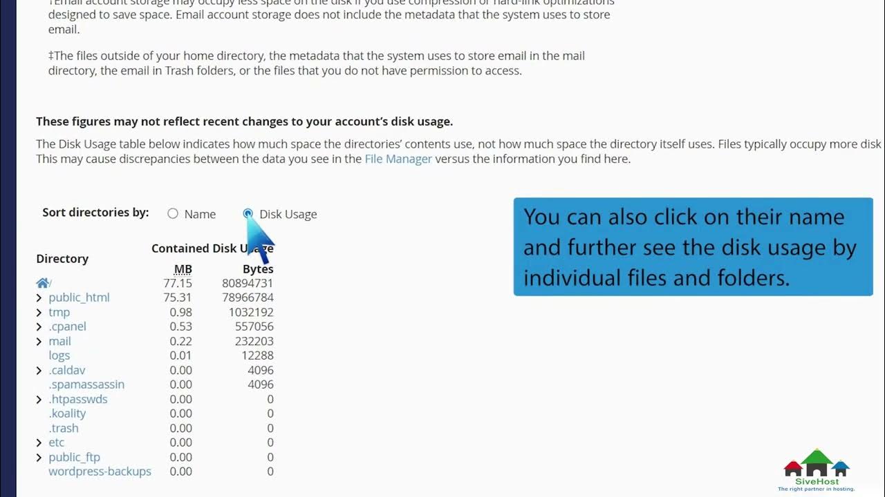 How to check disk usage of directory and bandwidth usage with SiveHost - YouTube