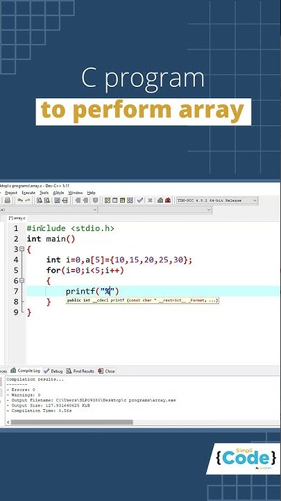 How To Create An Array In C Array In C Language C For Beginners Shorts Simplicode
