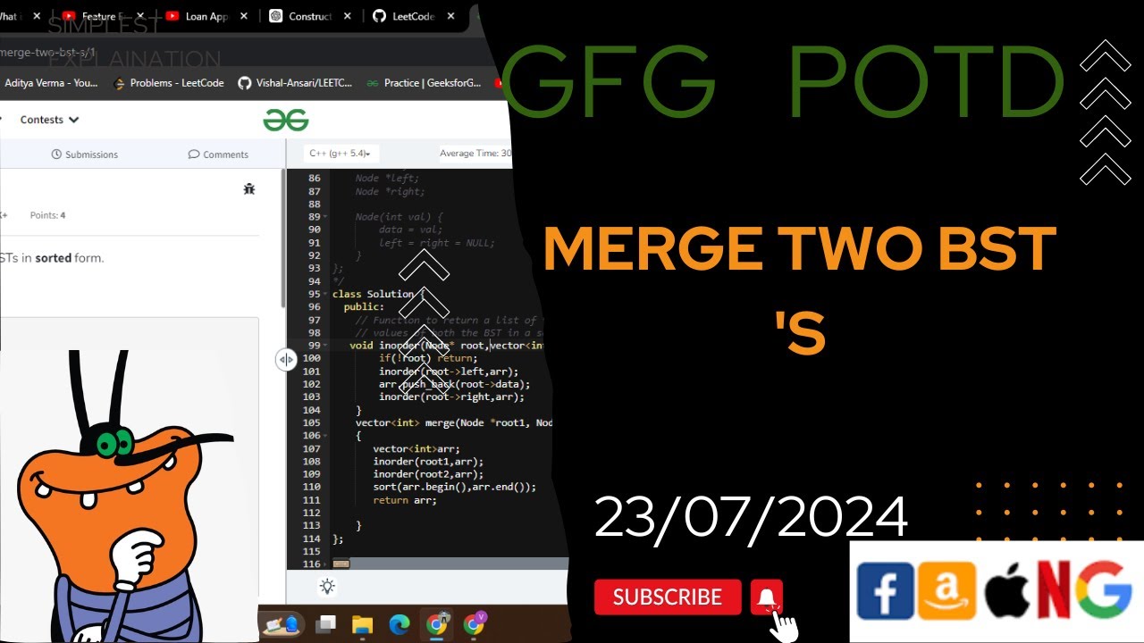 Merge two BST 's | merge sort| sorting | gfg potd today | POTD | GFG ... Merge two BST 's | merge sort| sorting | gfg potd today | POTD | GFG ...