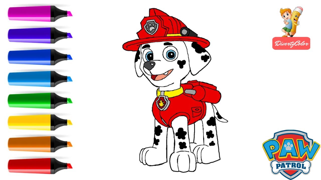 🔴Aprende a Dibujar y Colorear a 🐶MARSHALL de PAW patrol (patrulla de ...