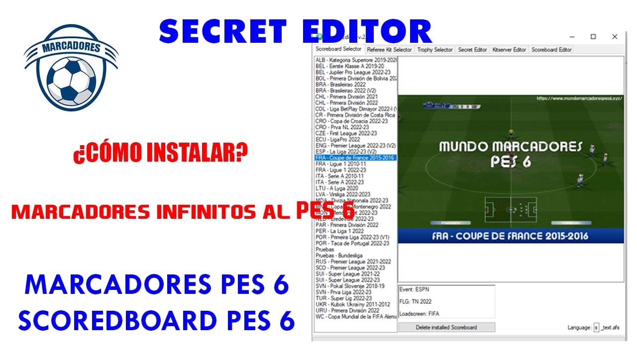 Como instalar Marcadores del PES 6 al Secret Editor (2022) - YouTube