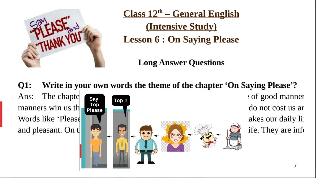 On Saying Please : Long Answer Questions, Class 12th General English ...