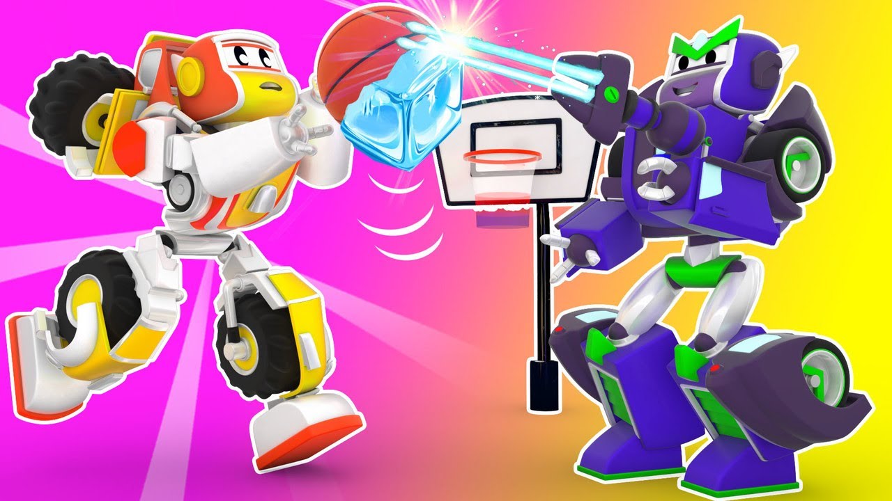 Robot Cars vs. Alien in BASKETBALL | RoboFuse - Superhero Rescue ...