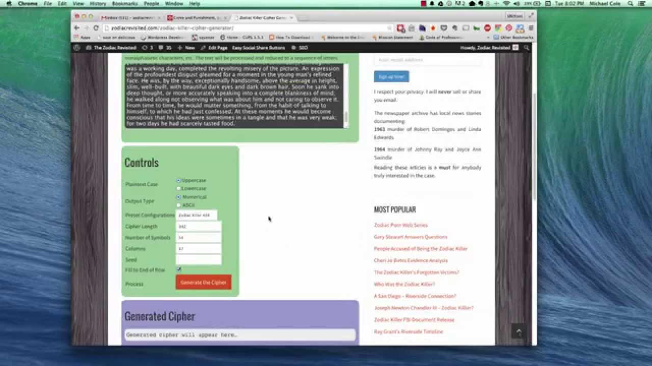 Zodiac Killer Cipher Generator - YouTube