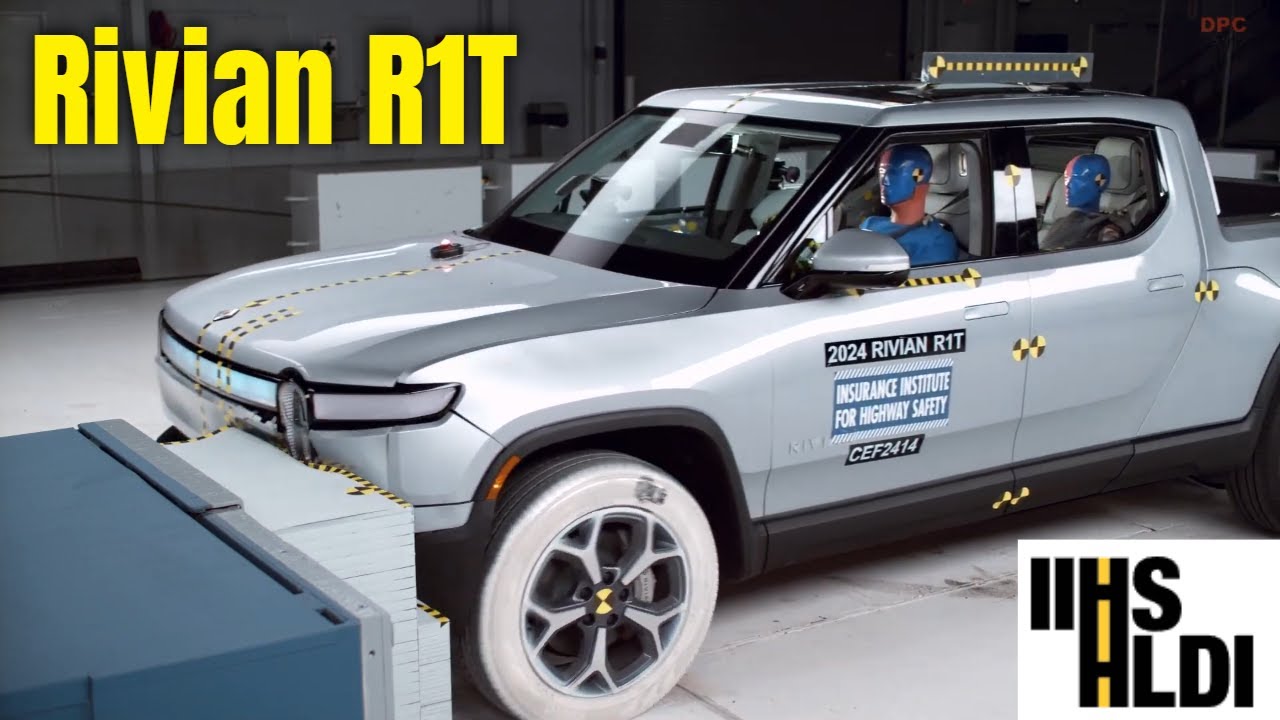 2024 Rivian R1T EV crew cab pickup IIHS Safety Test - YouTube