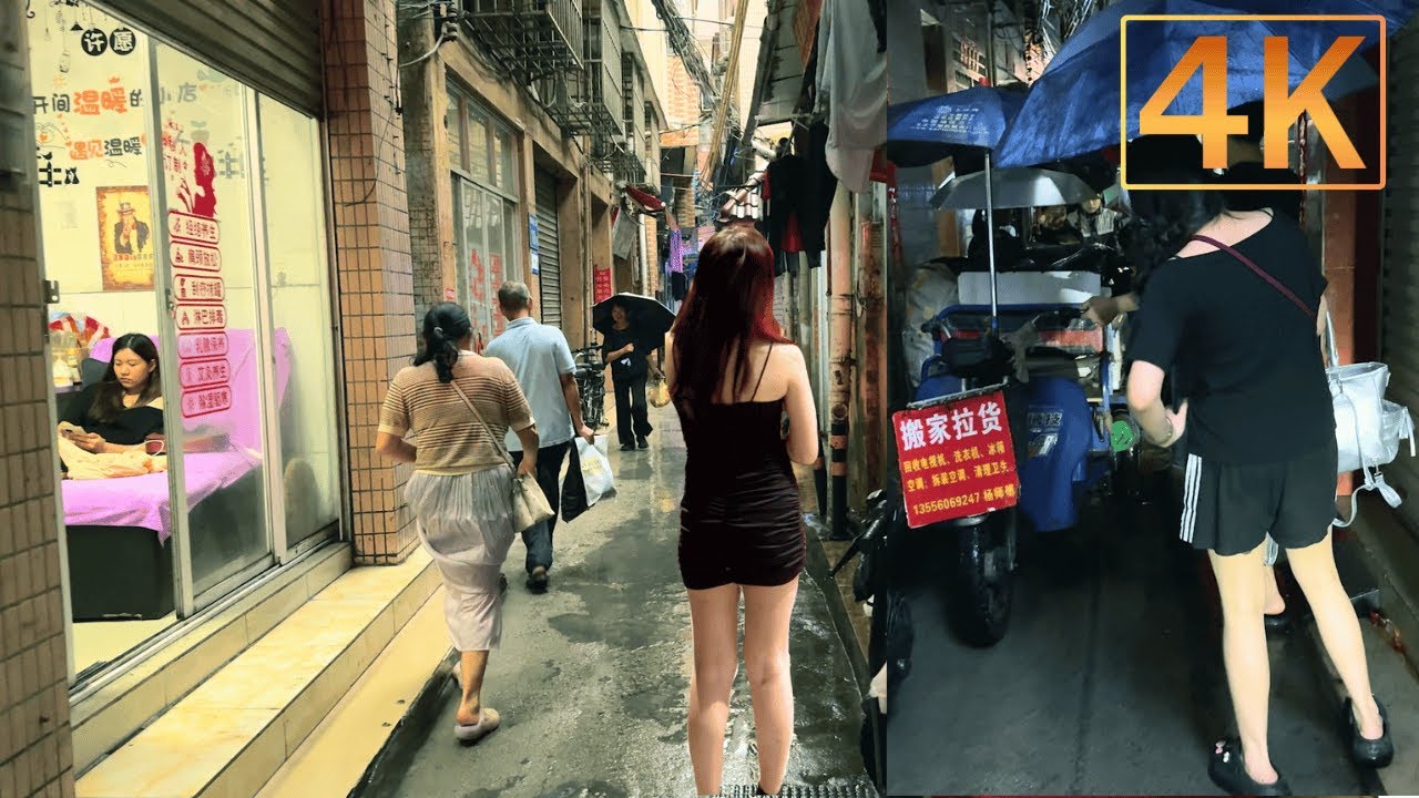Slums in China? Rainy Walk Through a Urban Village in Guangzhou. Dark ...