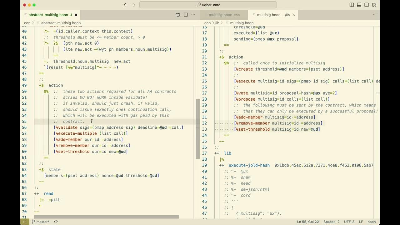 Uqbar: writing a multisig contract with account abstraction - YouTube