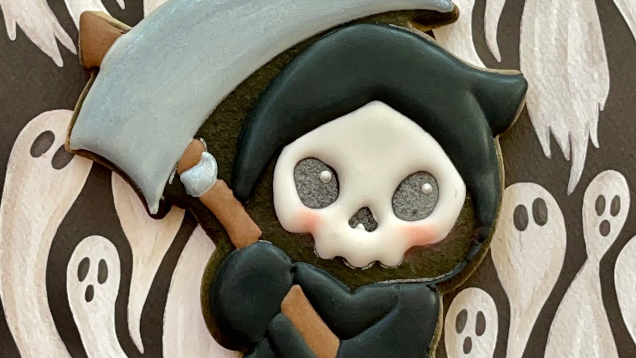 Learn to Decorate Grim Reaper Sugar Cookies for Halloween - YouTube