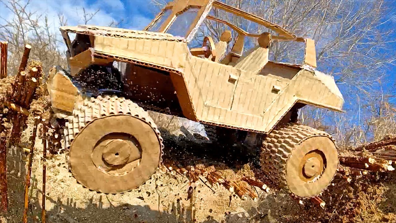 Falls from the bridge of a RC homemade cardboard car like a buggy epic ...