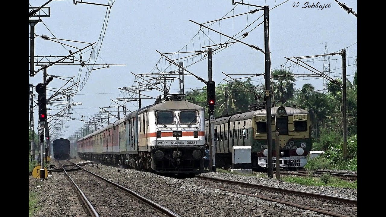Madly Whining..!! GZB WAP7 with 12260 Sealdah Duronto Thrashing an EMU ...
