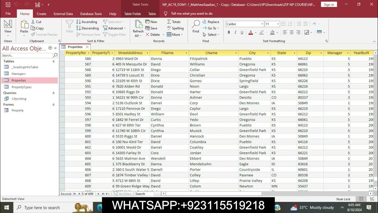Access 2019 Module 1 End of Module Project 1 | NP_AC19_EOM1-1 | 2019 Module 1 End of Module ...