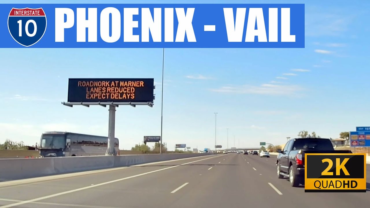 Driving Interstate 10 in Arizona from Phoenix downtown to south Tucson ...