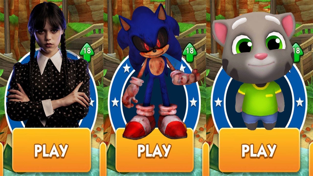 Sonic.exe vs Wednesday Addams Run vs Talking Tom Gold Run vs All Bosses ...