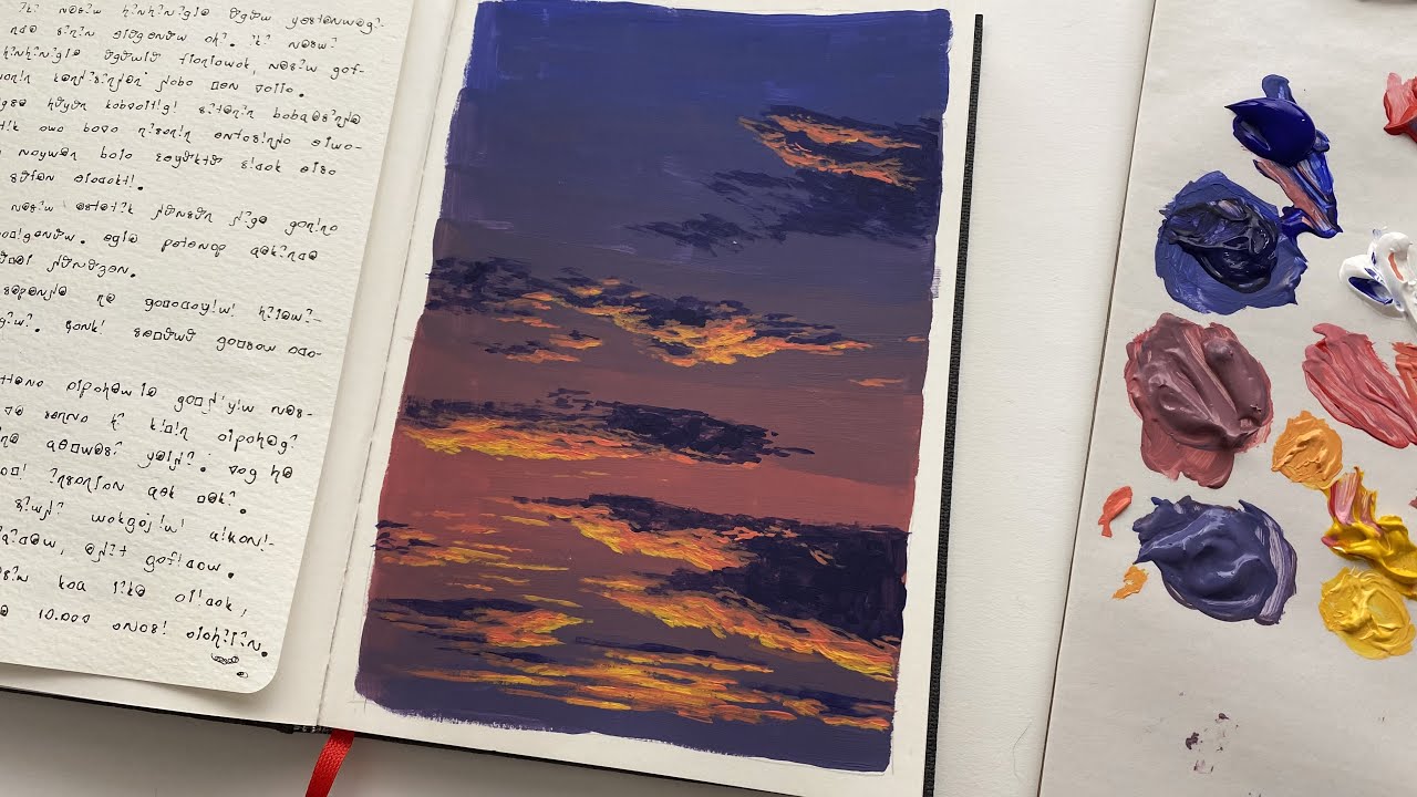 sunset | acrylic on sketchbook - YouTube