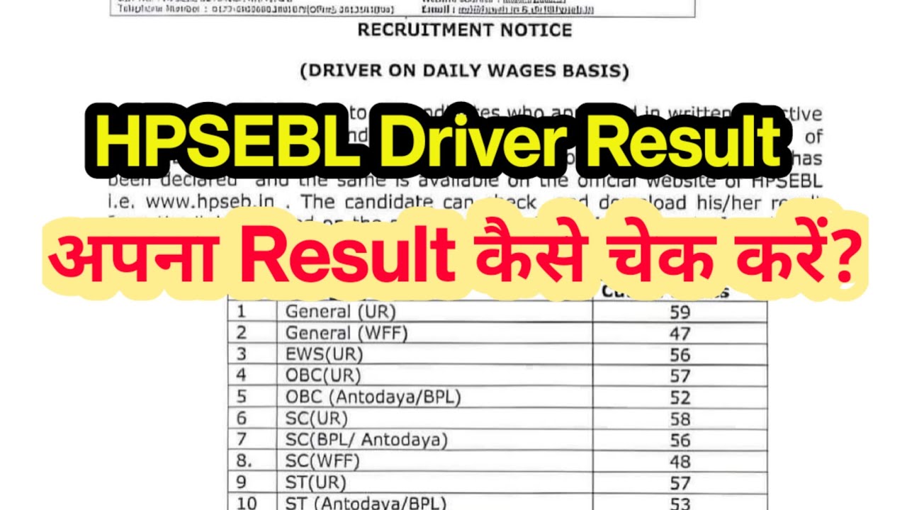 hpseb driver result 2022//hpseb driver cut off 2022//hpseb driver recruitment 2022 - YouTube