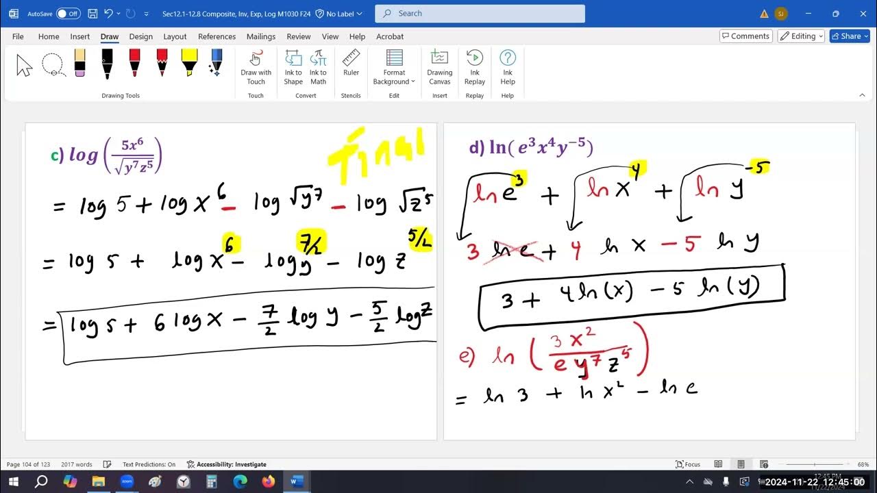 Lec22 Chp12 JTFA M1030 Log Expand, Single log, Solving log equations ...