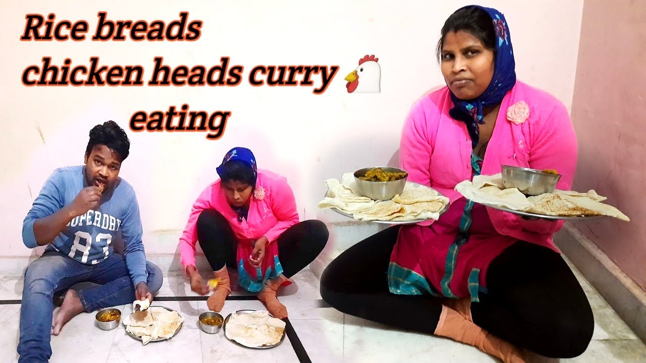 Chicken heads curry with rice breads eating | India's foods eating ...
