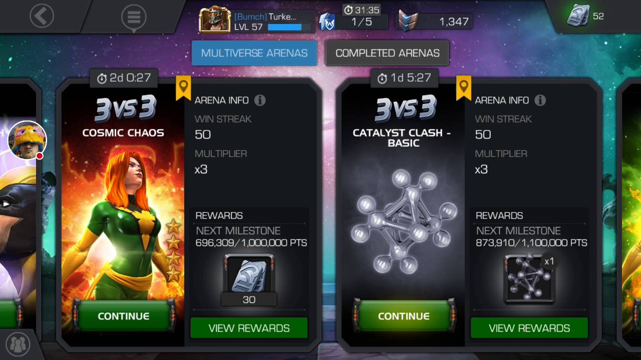 MCoC - Arena points difference using 3* and 4* 50 win streak comparison ...