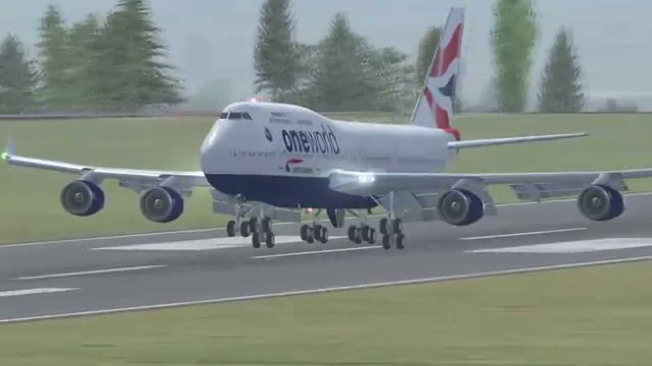 LOW VISIBILITY LANDING BOEING 747 [iFly 747 v2] - YouTube