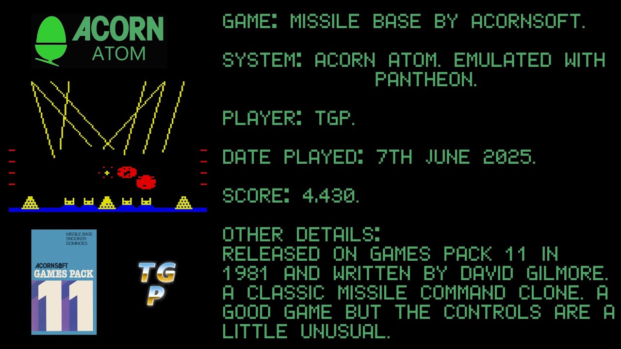Missile Base by Acornsoft (Acorn Games Pack 11) - Acorn Atom - Emulated ...