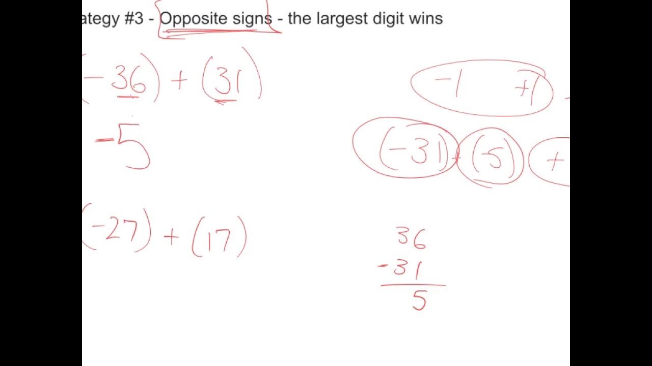 Math 7 - Adding Integer Strategies - YouTube