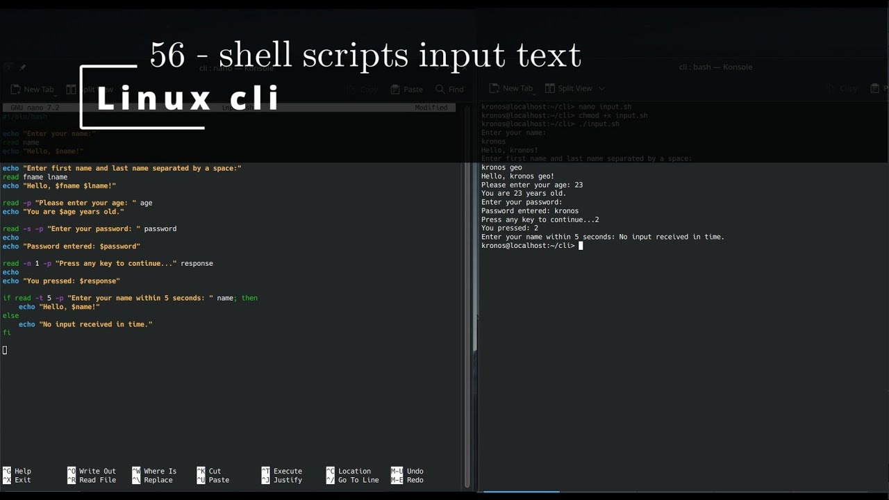 Linux CLI 56 🐧 shell scripts input text - YouTube