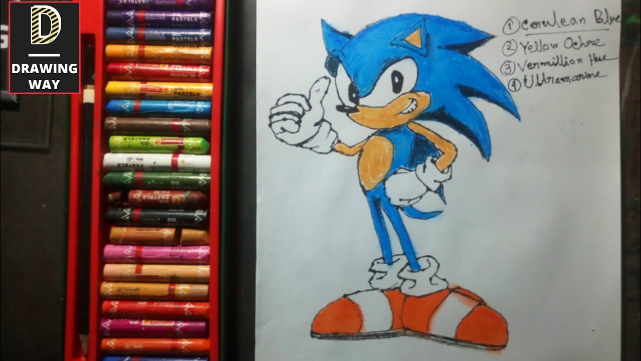 How to draw Sonic with oil pastels step by step - YouTube