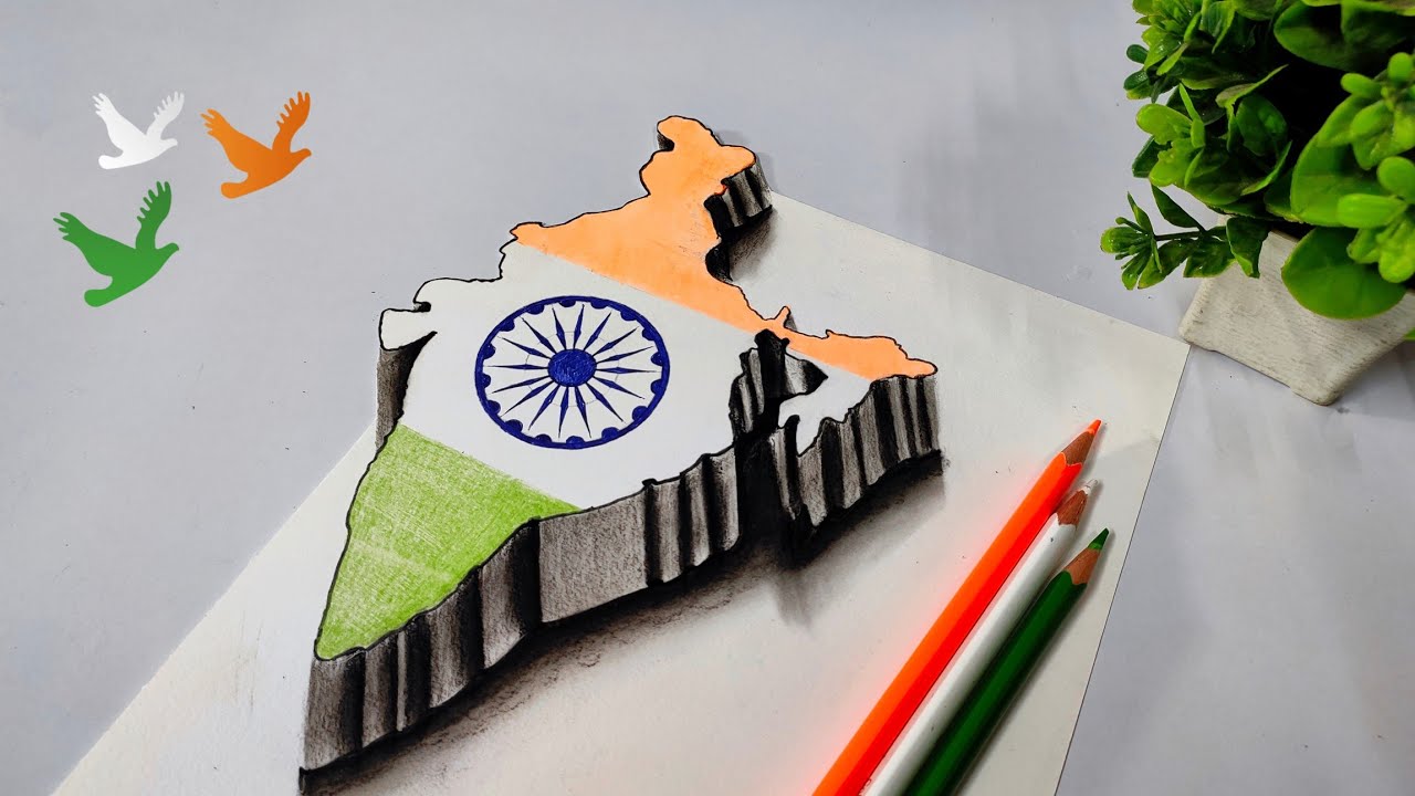 Very Easy method 3D INDIA ! Republic Day | Independence day Drawing # ...