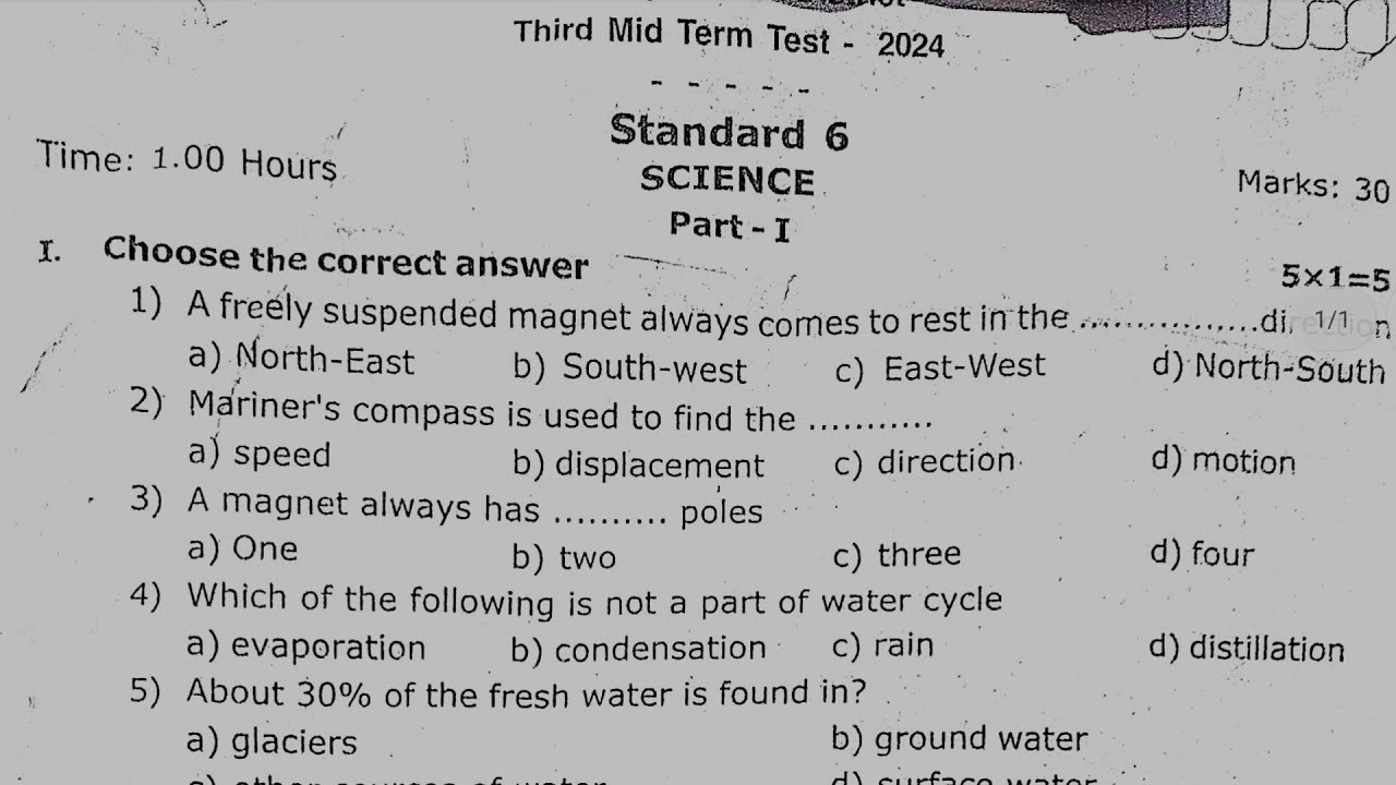 6th science third midterm exam original question paper 2024 - YouTube