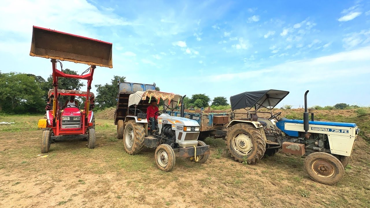 Mahindra Arjun Novo 605 Loader Loaded Full Trolley Tractor Yellow Mud EITHER 368 and Swaraj 735 ...